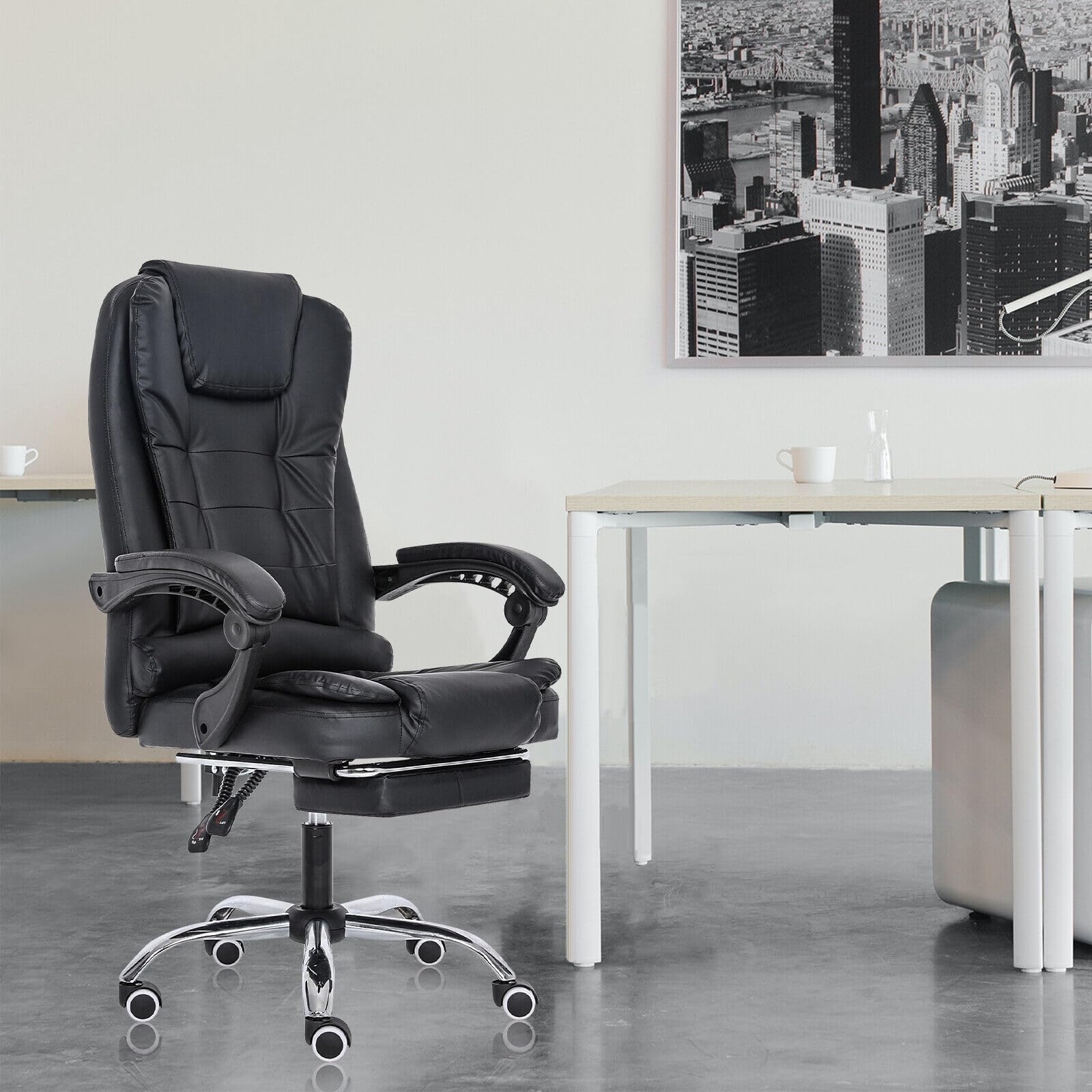 Office Chair Swivel Ergonomic Executive Computer Task Desk Seat Chairs Black Faux Leather Comfortable and Adjustable