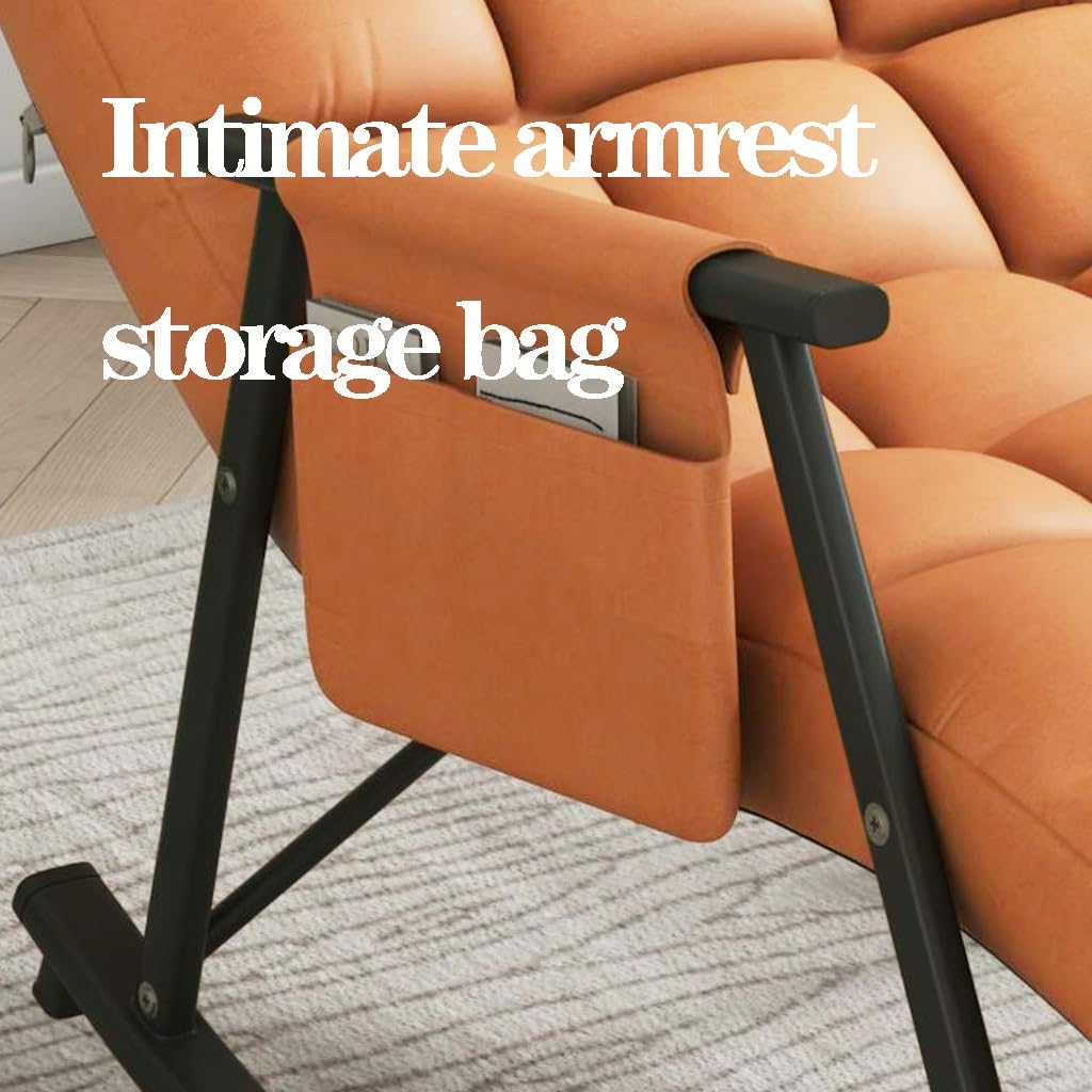 WIGSELBL Accent Folding Rocking Recliner Chair Nursery with Side Pocket and Adjustable High Back,Comfortable Upholstered Nursing Glider Rocker Armchair for Living Room (Color : Orange)