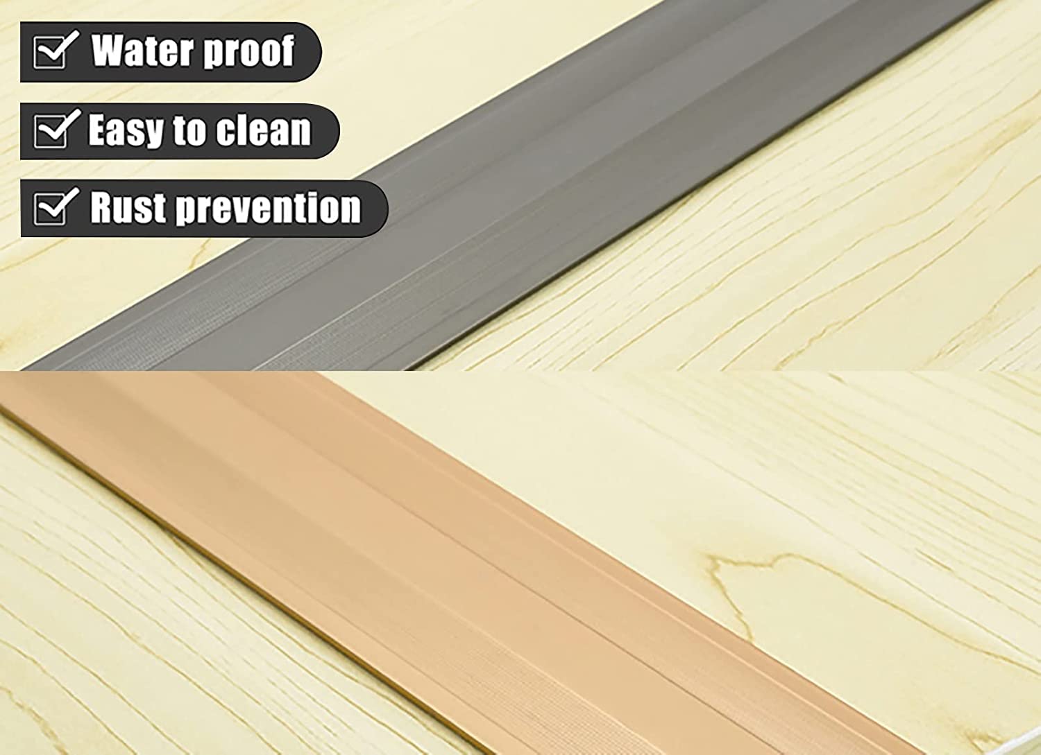 FURLOU T-Shaped Threshold Strips Flooring Transition Strip Non-Slip Transition Bars Floor Reducer Vinyl Edge Trim for Interior Doors