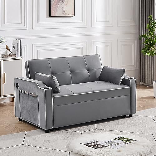 Modern Upholstered Napping Futon Sofa Loveseat Convertible to Nap Sleeper Couch Bed,3 in 1 Design Loveseat & Sofabed & Recliner Chaies for Compact Living Room