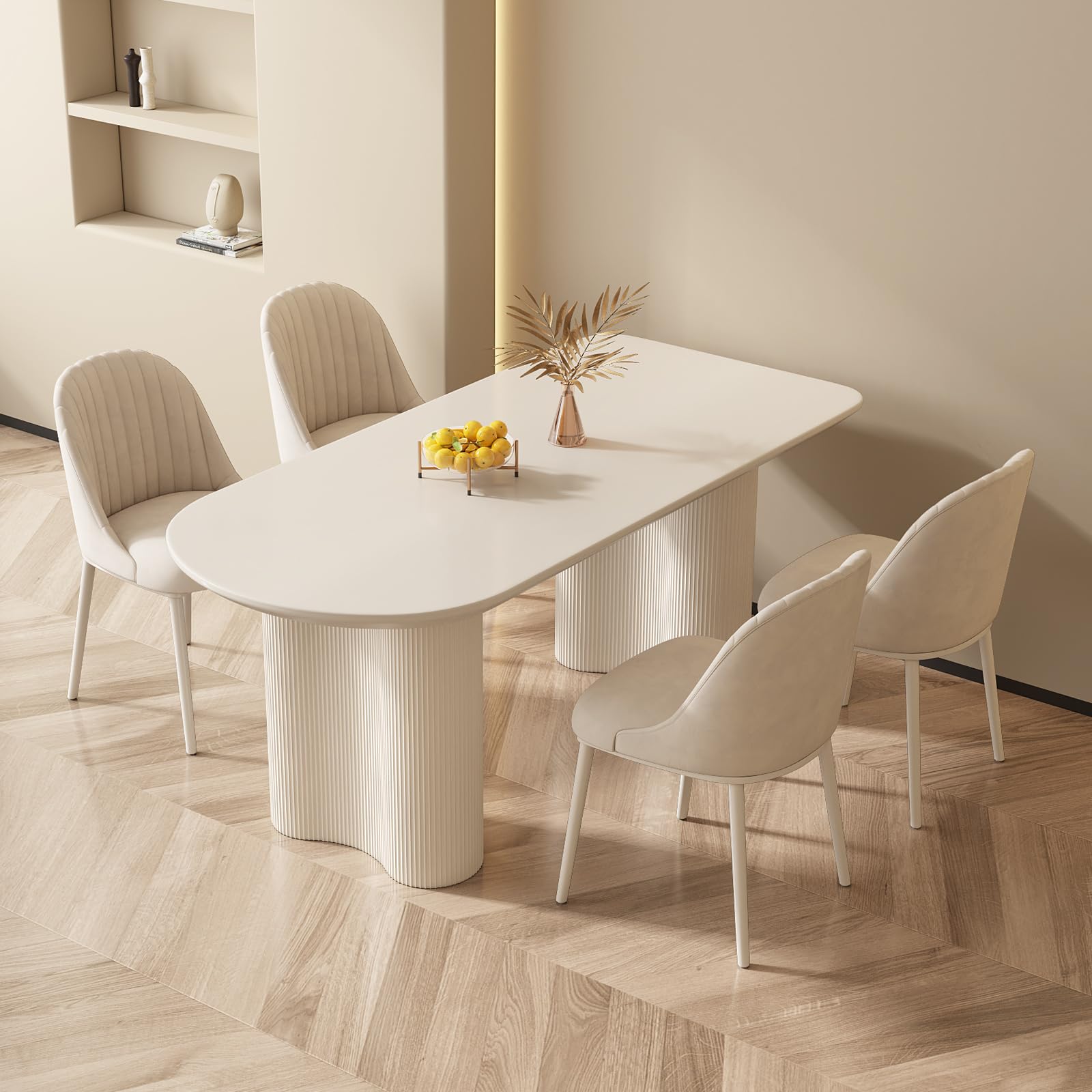 Miuuod 62.9" Single Kitchen & Dining Table for Dinner Room,Long Console Table for 4-8 People,Center Table,Sturdy Leisure Coffee Table Living Room Desk?Cream White