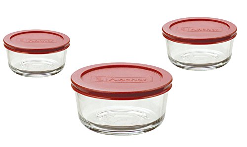 Anchor Hocking Classic Glass Food Storage Containers with Lids, Red, 6-Piece Set, Model Number: