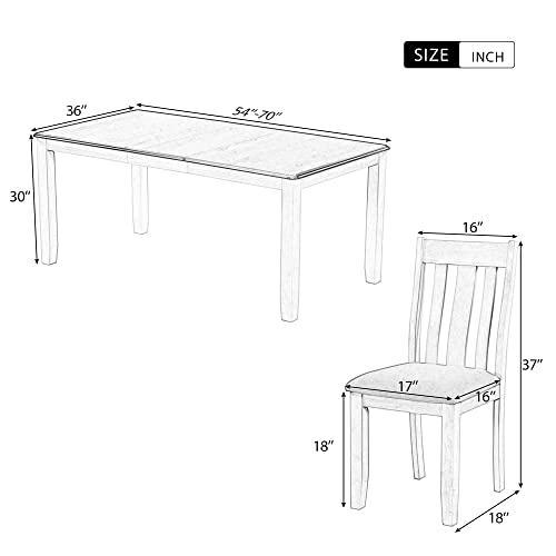 FIQHOME 7-Piece Room, Retro Style Extendable 6 Upholstered, Dining Table and Chairs Set, for Kitchen/Restaurant, Brown+White