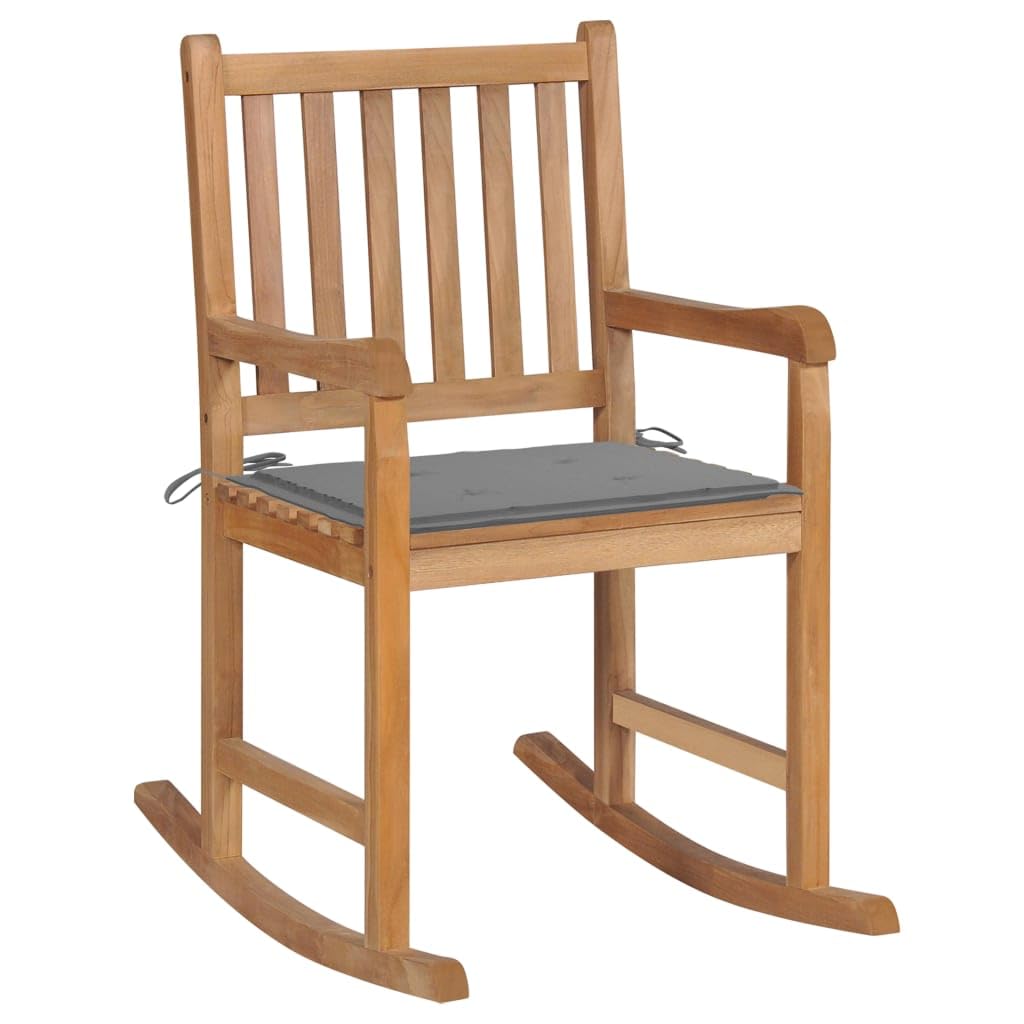 WEHUOSIF Rocking Chair with,Wooden Rocking Chair,Balcony Rocking Chair,Garden Rocking Chair,Coffee Chair,Patio Rocker,Porch Chair,for Garden, Lawn, Backyard,Indoors, Gray Cushion Solid Teak Wood
