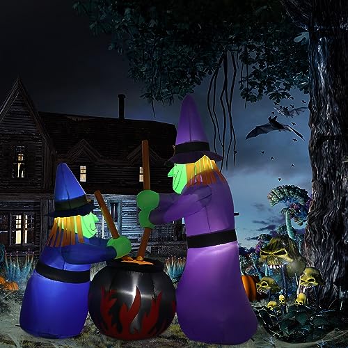 6 FT Long Halloween Inflatables Outdoor Decorations,Blow Up Two Witches with Pots Halloween Yard,Built-in LED Lights Décor for Holiday Party (6 FT,Two Witches with Pots)
