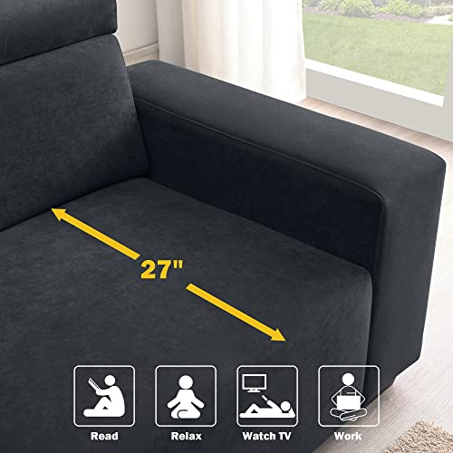 Sofa Couches,87''Modern Couch for Living Room Sofa with Multi-Angle Adjustable Headrest, 3 Seater Comfy Couch Sofa,Spacious and Comfortable Velvet Loveseat (Black)