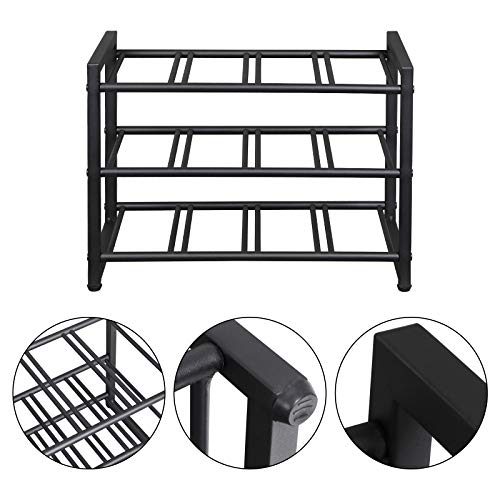 OROPY Wine Rack Freestanding Floor Counter, 3 Tier Display Storage Wine Rack for Countertop, 12 Bottles Wine Rack for Liquor Shelf (Metal Black)