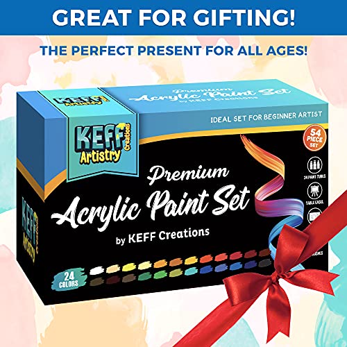 KEFF Acrylic Paint Set for Adults - Art Painting Supplies Kit with Tabletop Easel, Brushes, Canvas, Acrylic, Palette, Paint Knives & Cup for Professional & Beginners