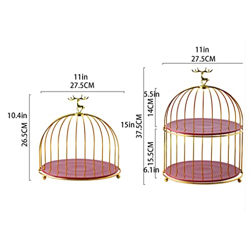 XENITE Dessert Bird Cage Cake Stand for Dessert Table Gold Metal Cosmetics Dessert Display Holder W/Ceramic Tray & Elk Top for Celebrations Home Decorations Fruit Plate