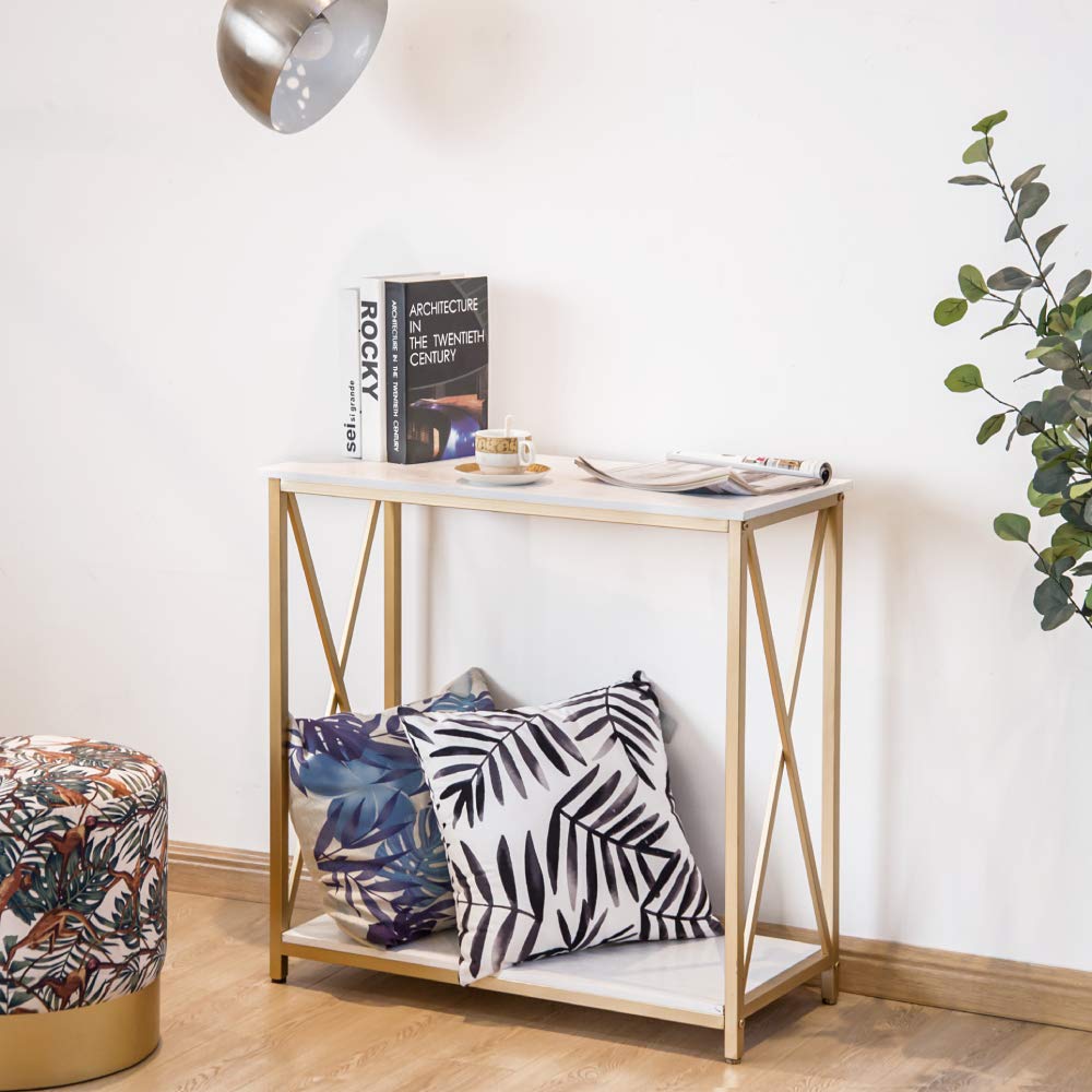 Narrow Sofa Tables for Living Room, Modern Hallway Accent Entrance Table, 2 Tier Storage Shelf, Side Table, 2-Tier End Telephone Table for Living Room Bedroom Hallway, Modern Look Accent Table