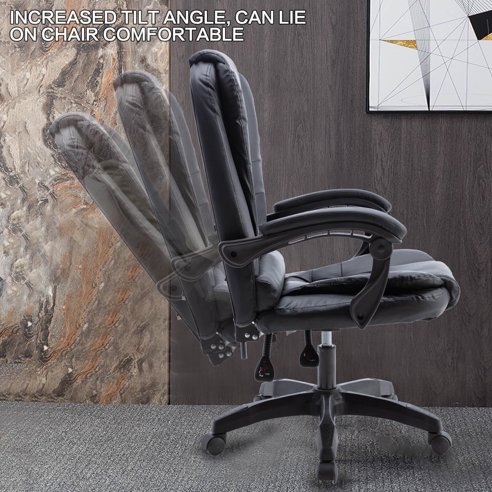Office Chair Swivel Ergonomic Executive Computer Task Desk Seat Chairs Black Faux Leather Comfortable and Adjustable