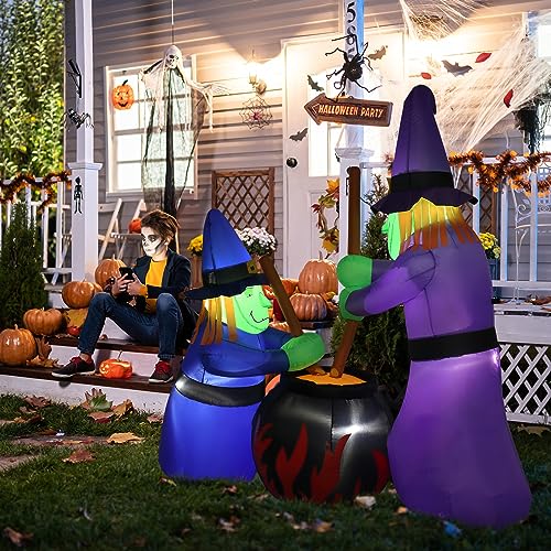 6 FT Long Halloween Inflatables Outdoor Decorations,Blow Up Two Witches with Pots Halloween Yard,Built-in LED Lights Décor for Holiday Party (6 FT,Two Witches with Pots)