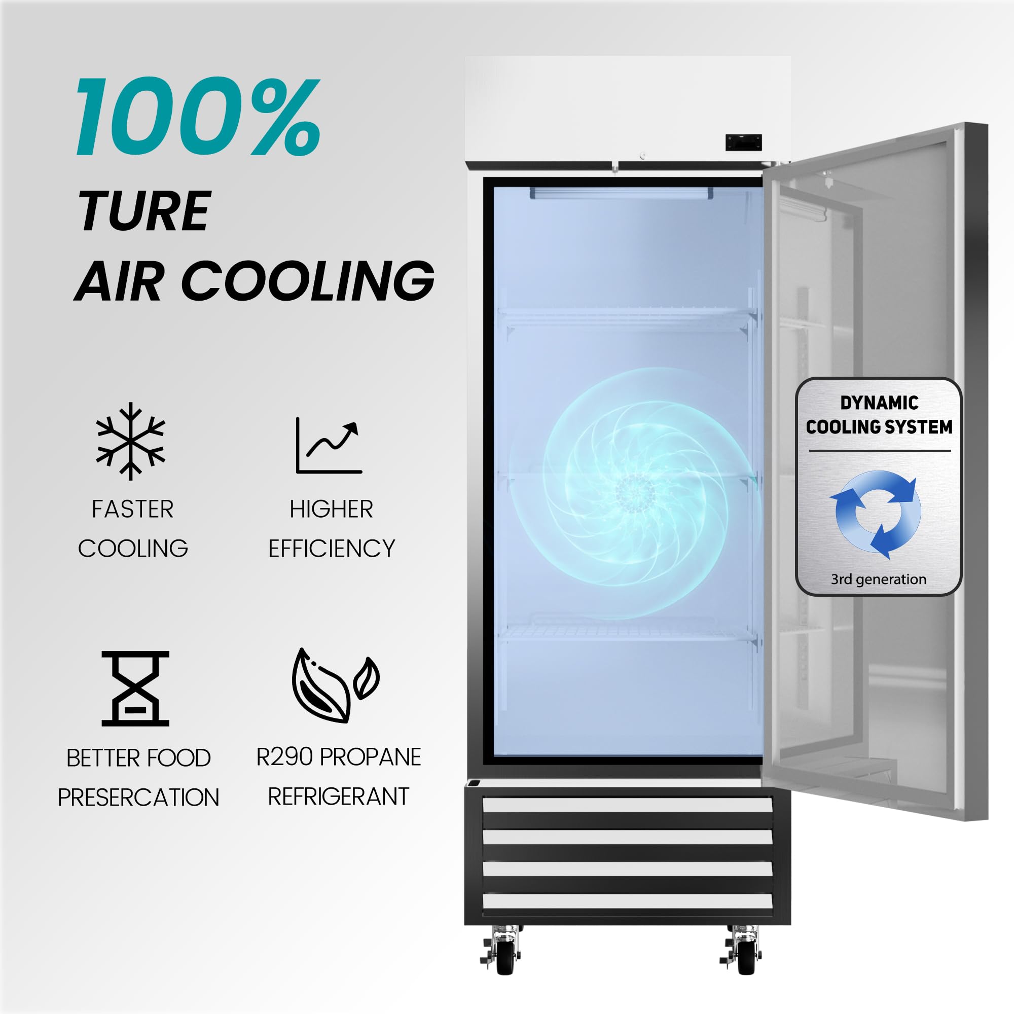 KICHKING 27"W Dynamic Cooling Commercial Freezer 23 Cu. Ft OmniSmart Temperature Control -10℉~10℉ Self Closing Stainless Steel Reach-In Commercial Freezer Digital Thermostat LED Lighting 3 Shelves