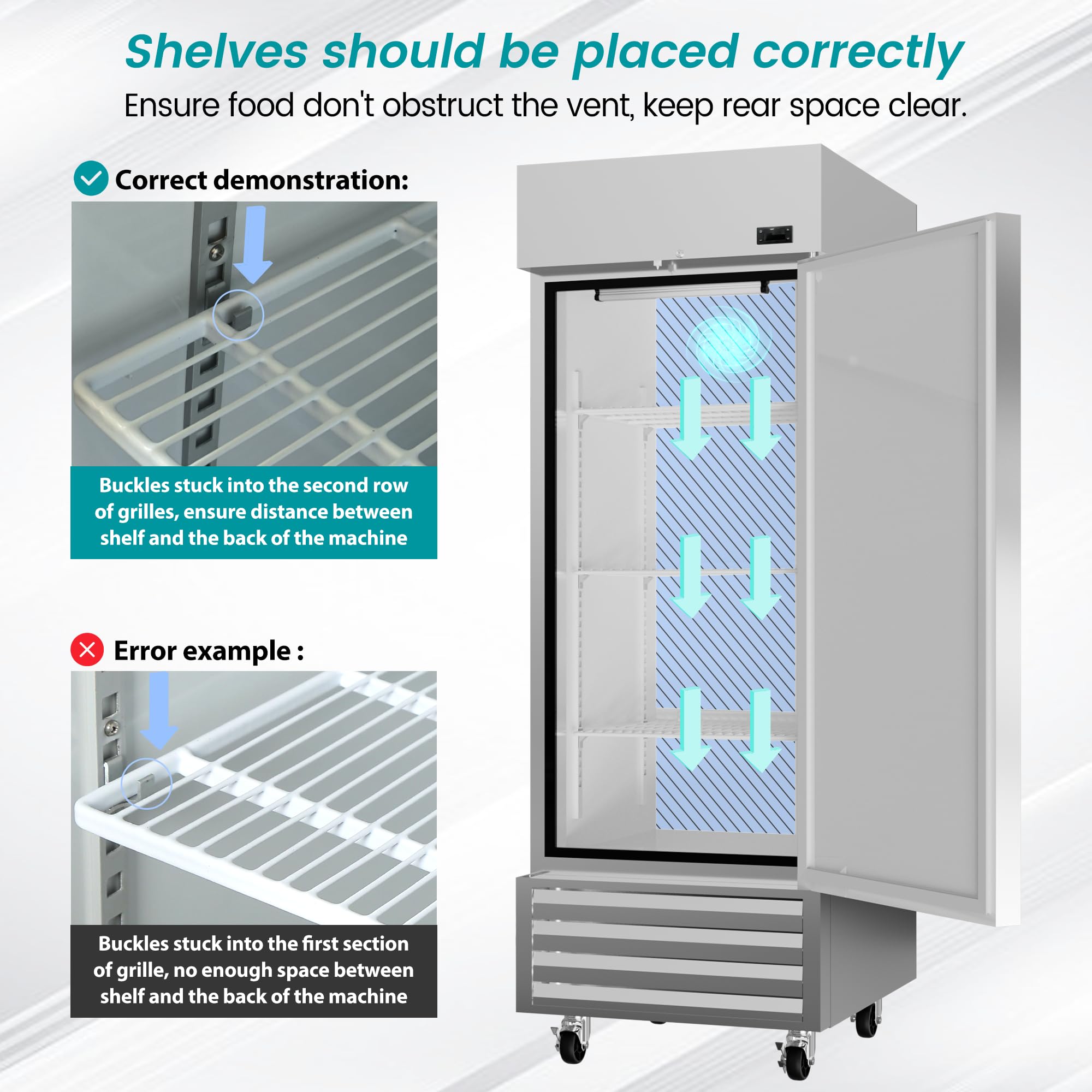 KICHKING 27"W Dynamic Cooling Commercial Freezer 23 Cu. Ft OmniSmart Temperature Control -10℉~10℉ Self Closing Stainless Steel Reach-In Commercial Freezer Digital Thermostat LED Lighting 3 Shelves