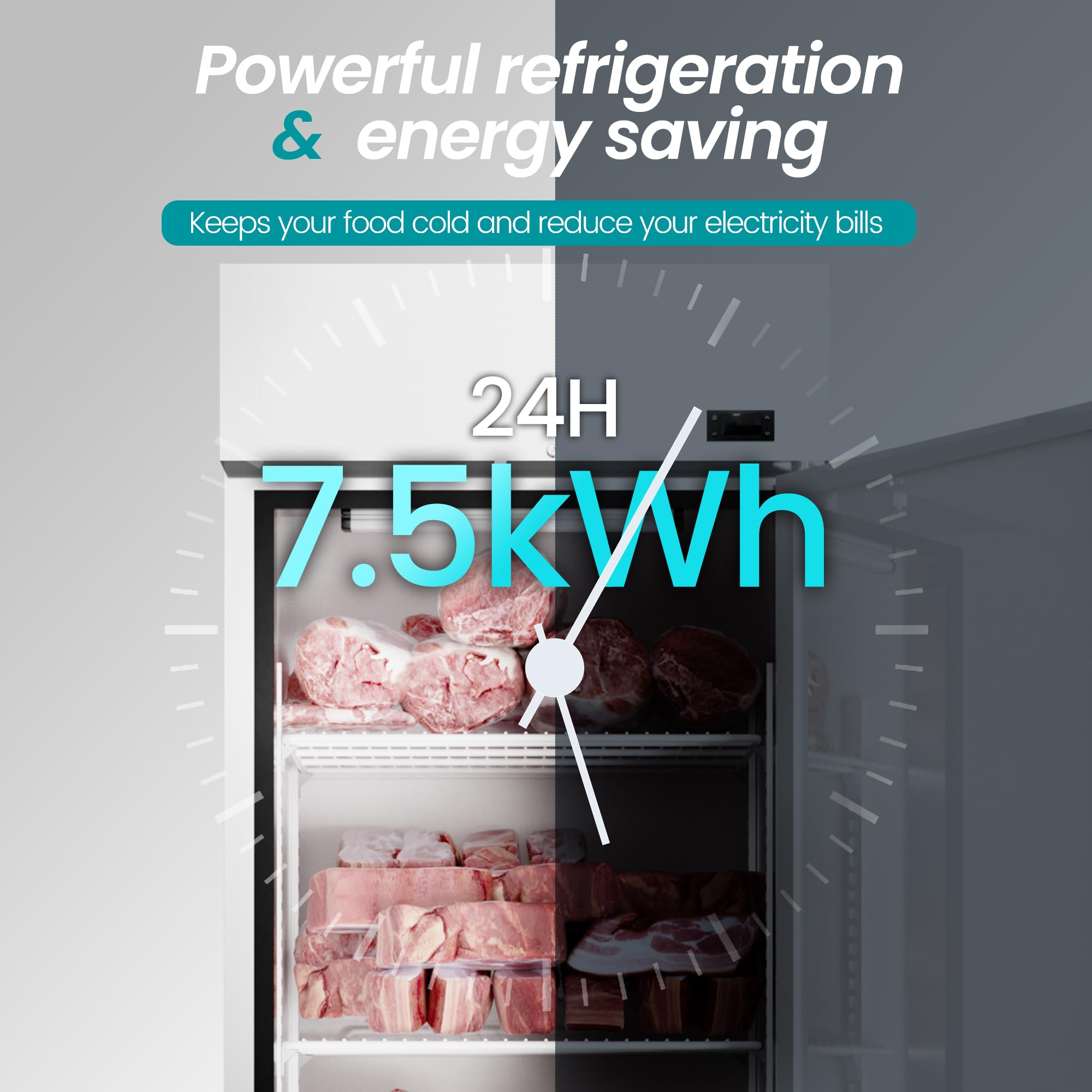KICHKING 27"W Dynamic Cooling Commercial Freezer 23 Cu. Ft OmniSmart Temperature Control -10℉~10℉ Self Closing Stainless Steel Reach-In Commercial Freezer Digital Thermostat LED Lighting 3 Shelves