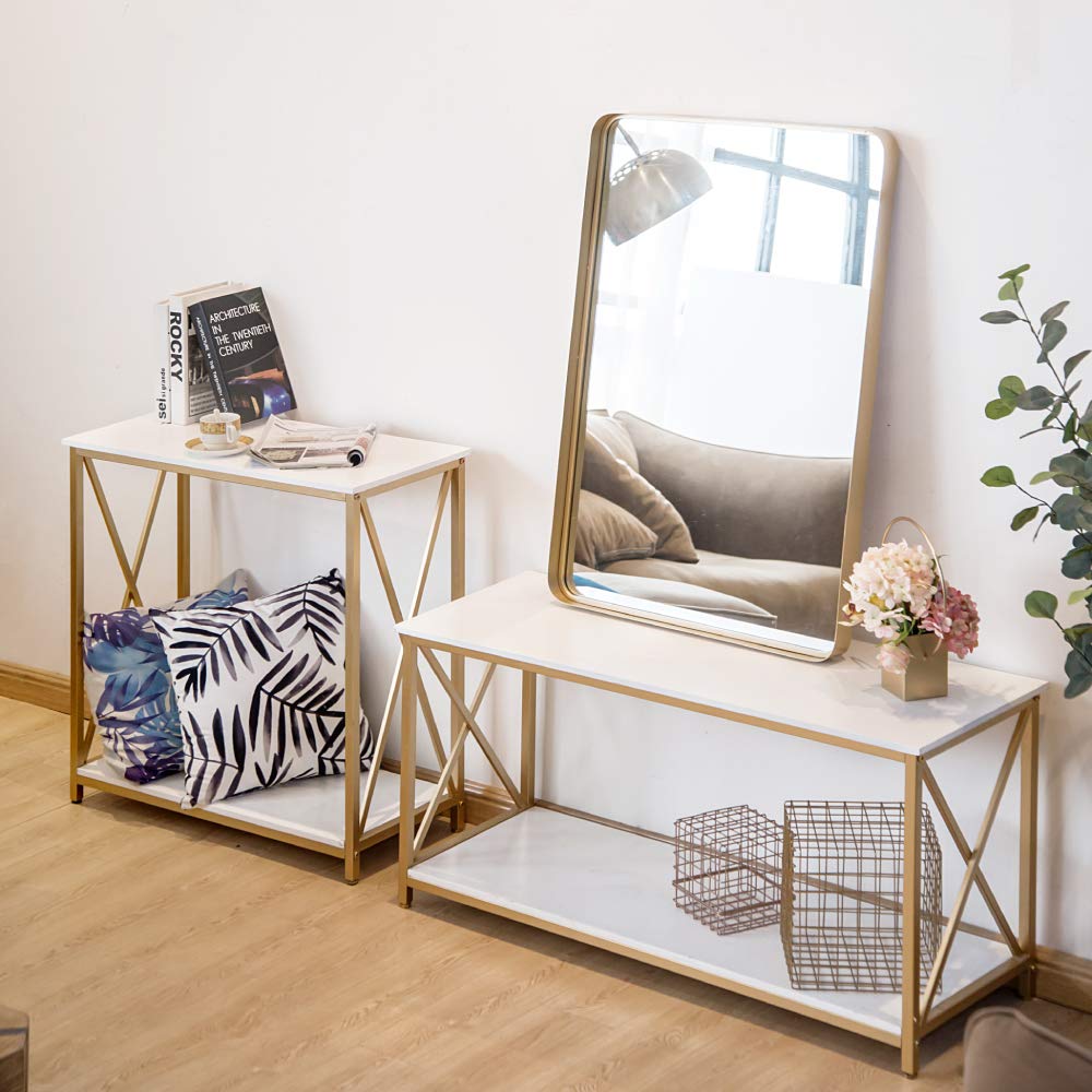 Narrow Sofa Tables for Living Room, Modern Hallway Accent Entrance Table, 2 Tier Storage Shelf, Side Table, 2-Tier End Telephone Table for Living Room Bedroom Hallway, Modern Look Accent Table