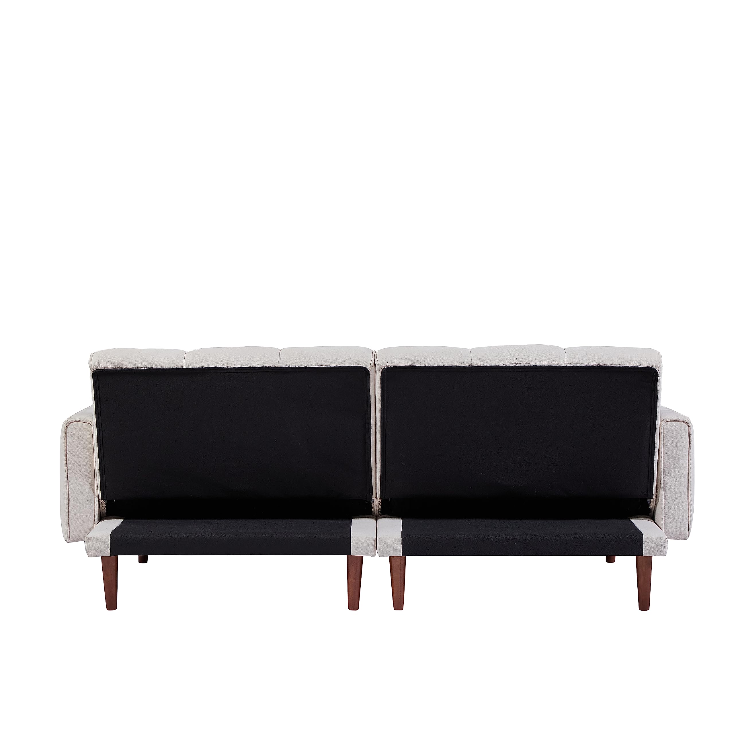 ERYE 3-in-1 Linen Upholstered Convertible Futon Sofabed Modern Oversized Functional Loveseat Sofa Convertible Sleeper Couch Bed with Split Reclining Backrest,2 Pillows and 8 Wood Legs for Living Room
