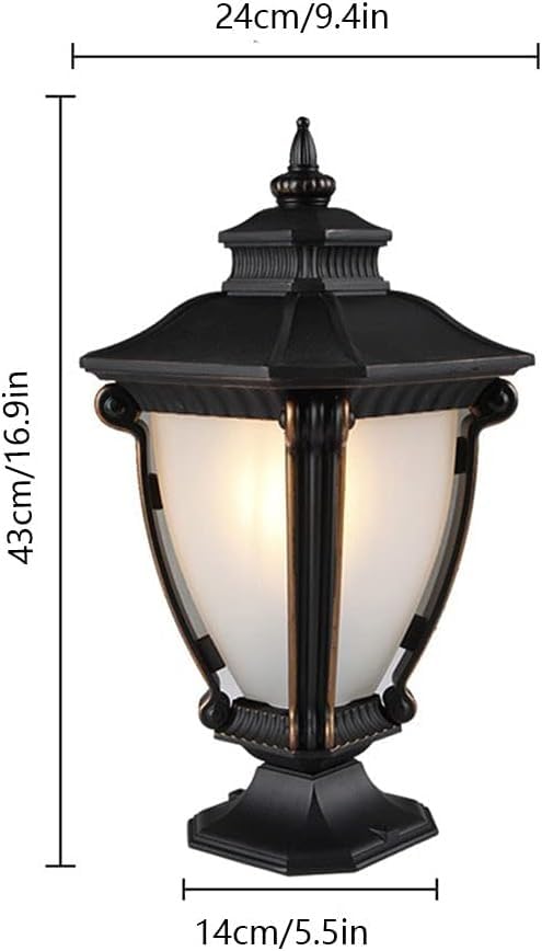 UYTTLHK Simple and Creative Post Light, Country Style Outdoor Post Lights, Industrial Style Lighting Fixture with Frosted Glass Shade, Cast Aluminum E26 Socket Post Lamp Deck Garden