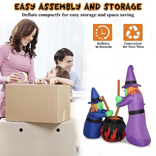 6 FT Long Halloween Inflatables Outdoor Decorations,Blow Up Two Witches with Pots Halloween Yard,Built-in LED Lights Décor for Holiday Party (6 FT,Two Witches with Pots)