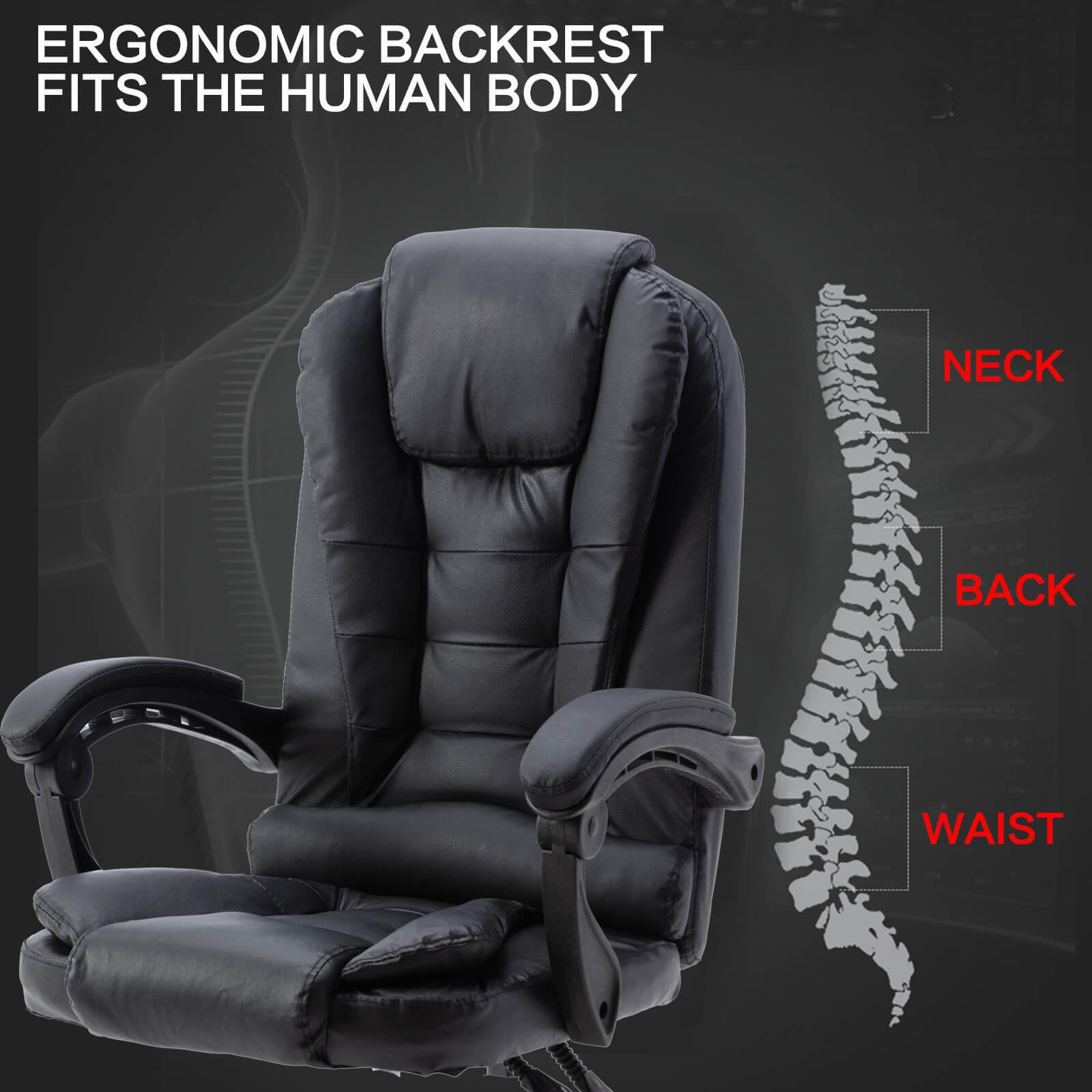 Office Chair Swivel Ergonomic Executive Computer Task Desk Seat Chairs Black Faux Leather Comfortable and Adjustable