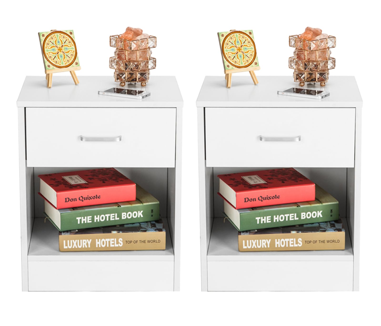 TRIPLE TREE White Nightstands Set of 2, End Table with Bin Drawer and Open Shelf, Small Dresser Bedside Table for Living Room Bedroom