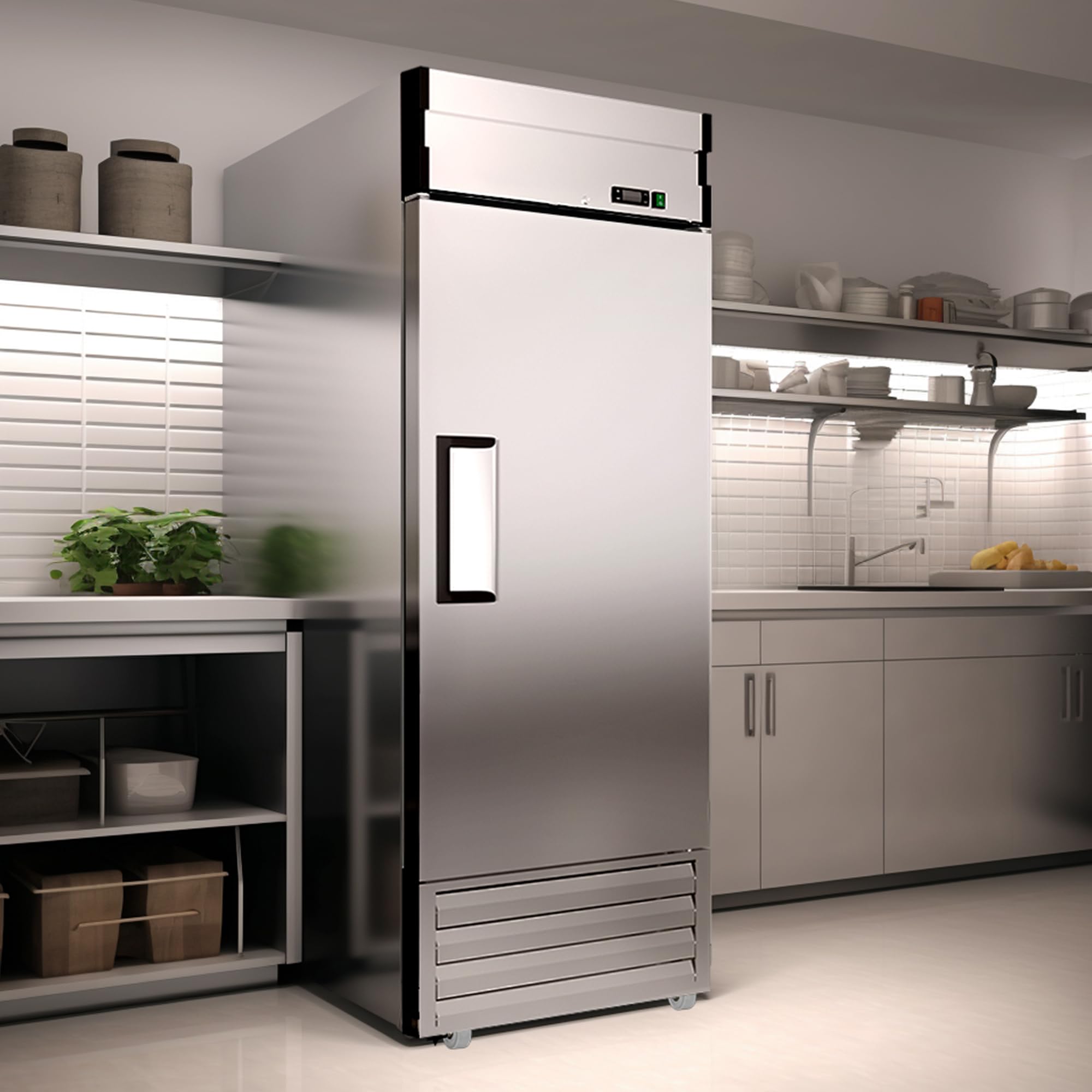 KICHKING 27"W Dynamic Cooling Commercial Freezer 23 Cu. Ft OmniSmart Temperature Control -10℉~10℉ Self Closing Stainless Steel Reach-In Commercial Freezer Digital Thermostat LED Lighting 3 Shelves