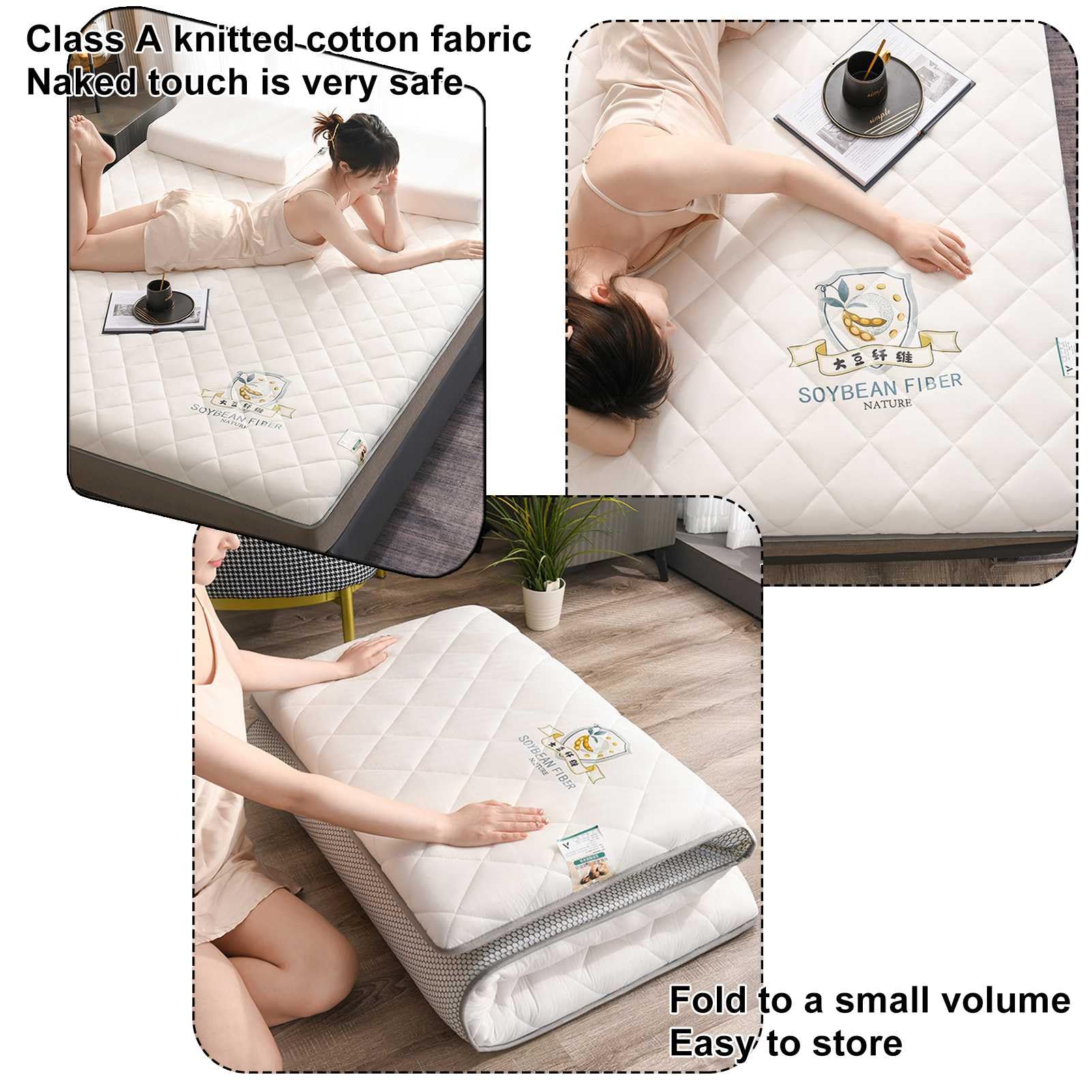 DSFSSJ Japanese Bed Floor Mattress Futon Mattress, Portable Roll Up Mattress Sleeping Pad Floor Bed for Guest Room,Tatami Mat Sleeping Pad, Back-Sided Has Breathable Mesh, White-King