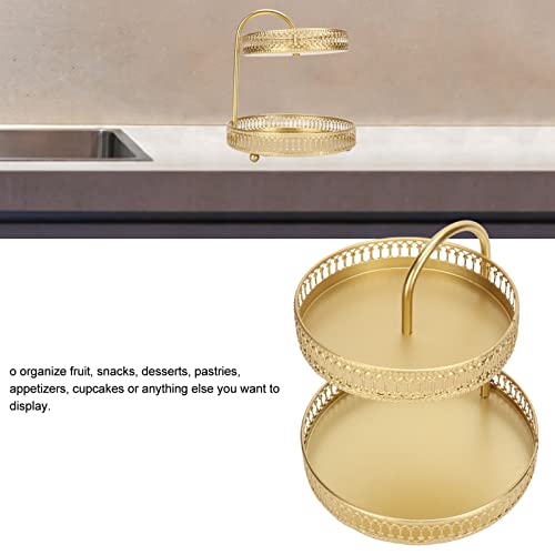 2 Tiered Tray Stand Dessert Cake Serving Holder Stand Fruit Rack with Handle, Food Presentation Serving Tray Decor for Kitchen, Living Room