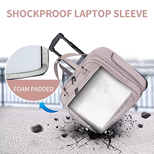 VANKEAN Rolling Laptop Bag Women with Wheels, 15.6 Inch Rolling Briefcase for Women, Water Repellent Overnight Rolling Computer Bag with RFID Pockets for Travel Business Work School, Light Dusty Pink