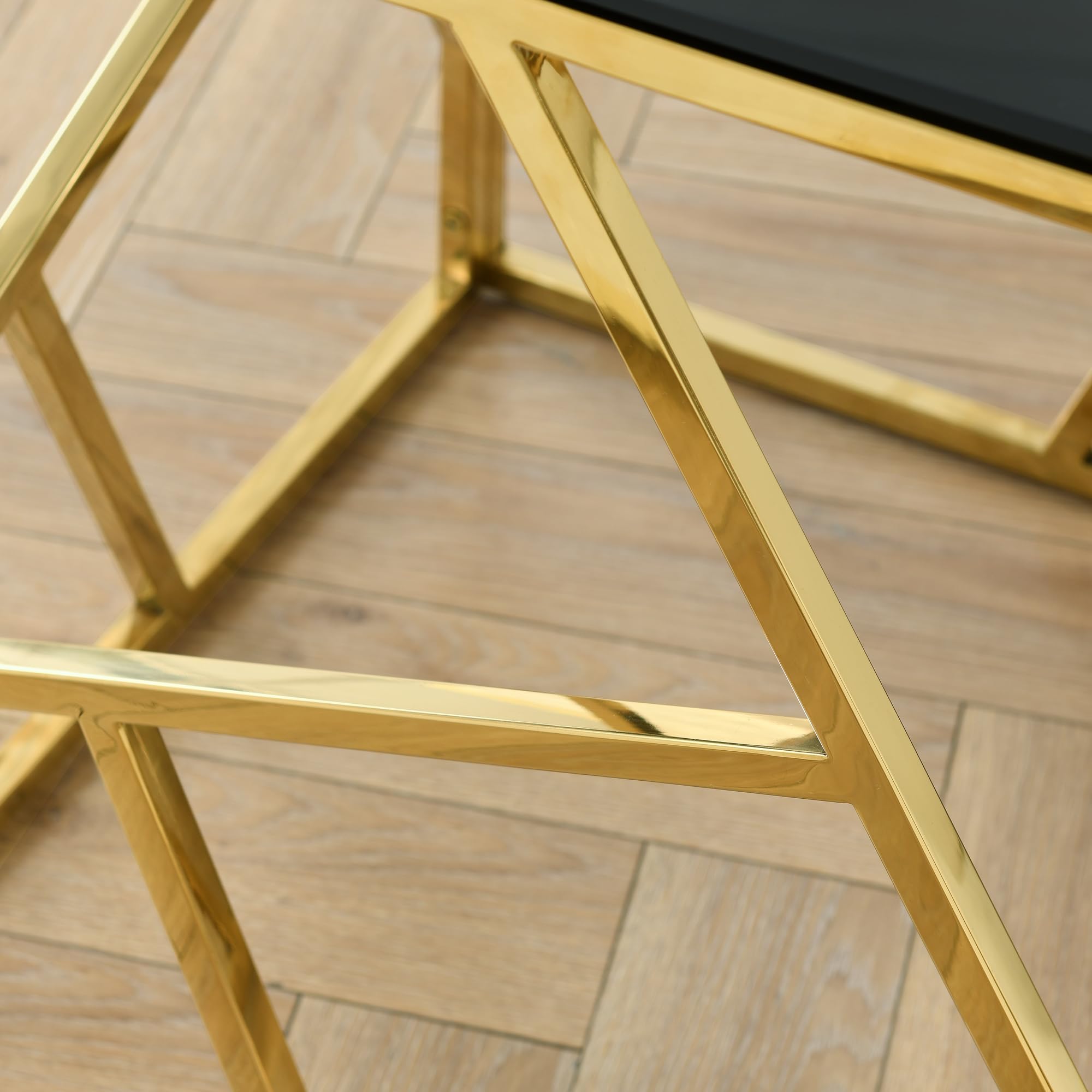 Goderfuu Modern Side Table Small End Table Black Glass Night Stand, Corner Table with Stainless Steel Base, Square End Table with Storage, Bedroom Side Table Living Room Sofa Table, Gold Side Table