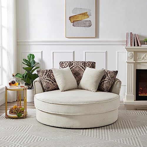 TARTOP Accent Barrel 5 Movable Pillow 360 Degree Swivel Round Sofa Chair for Living Room,Bedroom, Hotel,Beige