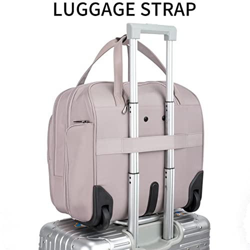 VANKEAN Rolling Laptop Bag Women with Wheels, 15.6 Inch Rolling Briefcase for Women, Water Repellent Overnight Rolling Computer Bag with RFID Pockets for Travel Business Work School, Light Dusty Pink