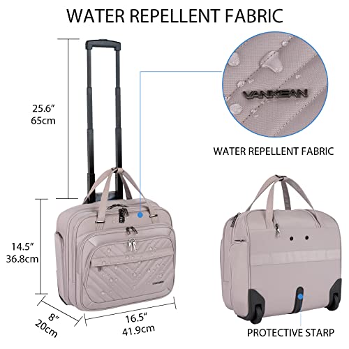 VANKEAN Rolling Laptop Bag Women with Wheels, 15.6 Inch Rolling Briefcase for Women, Water Repellent Overnight Rolling Computer Bag with RFID Pockets for Travel Business Work School, Light Dusty Pink