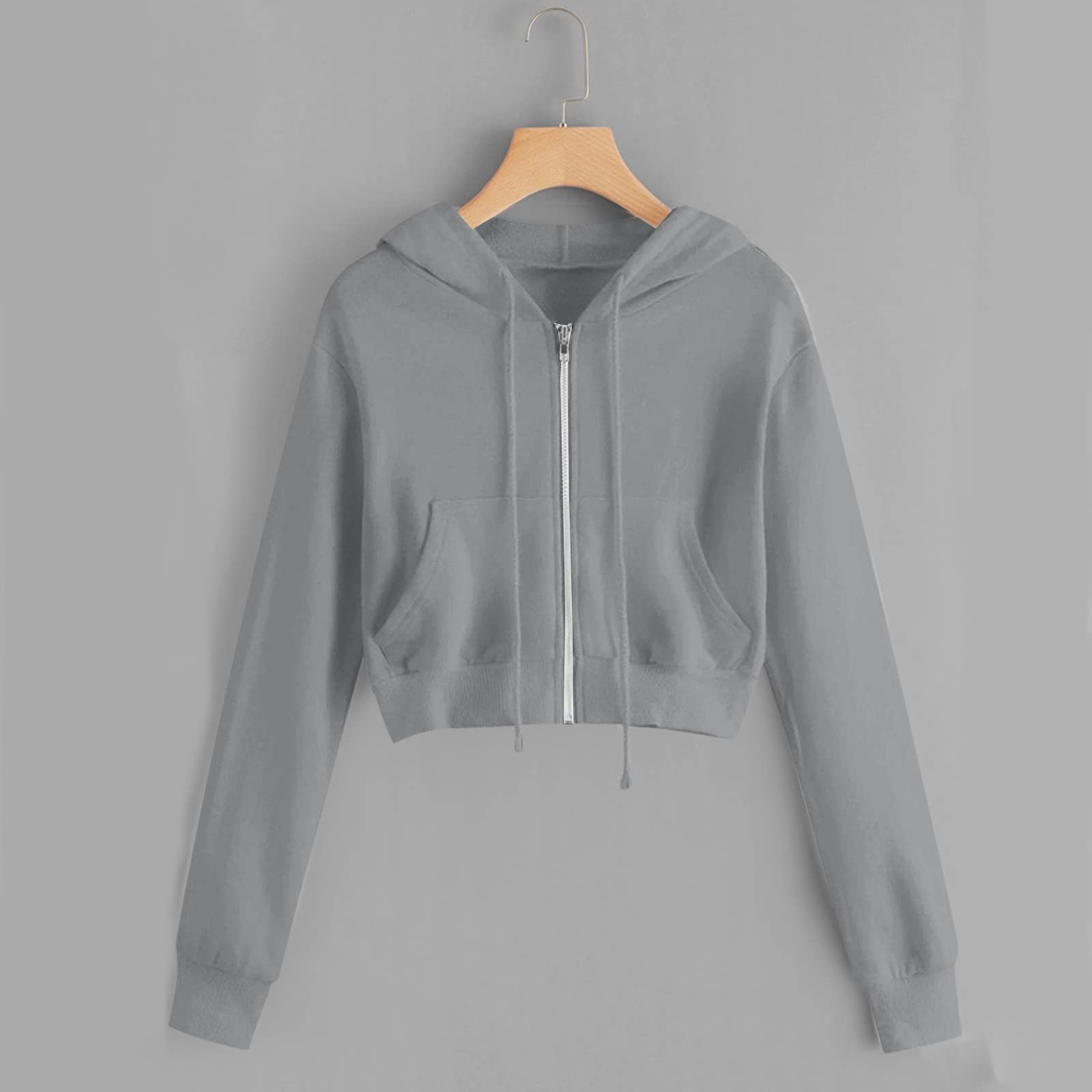 Crop Top Sweatshirts for Women Spring Fall Long Sleeve Zip Up Workout Hooded Sweatshirts