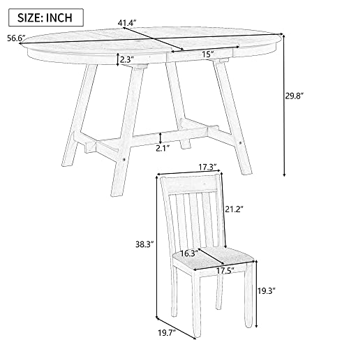 BIADNBZ 5-Piece Dining Table Set with Round Extendable Tabletop and 4 Padded Chairs, Modern Kitchen Furniture for DiningRoom, Space Saving Design, Gray