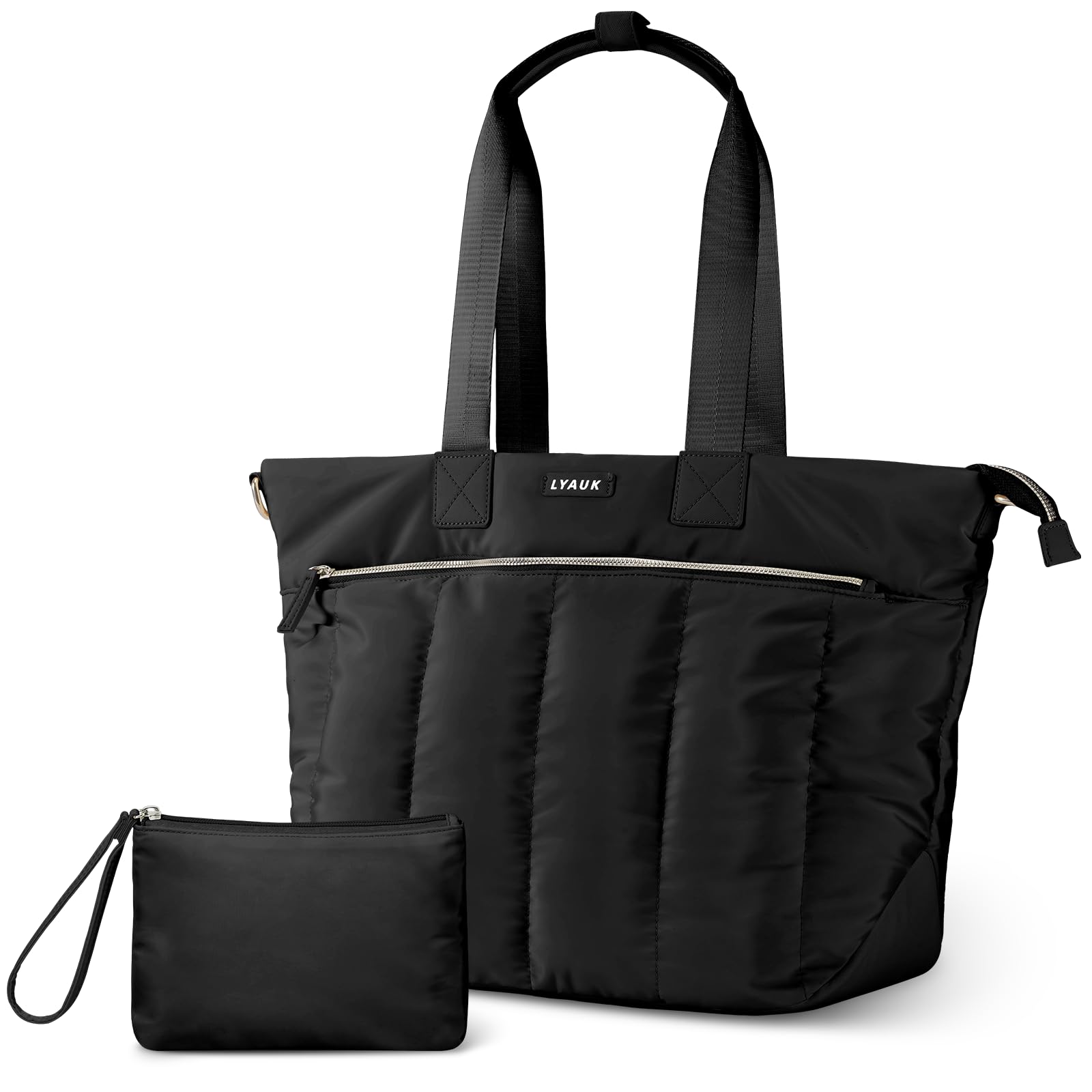 LYAUK Tote Bag for Women, Puffy Hobo Tote Bag, Laptop Shoulder Bag Crossbody Handbag, Large Top Handle Satchel, Black