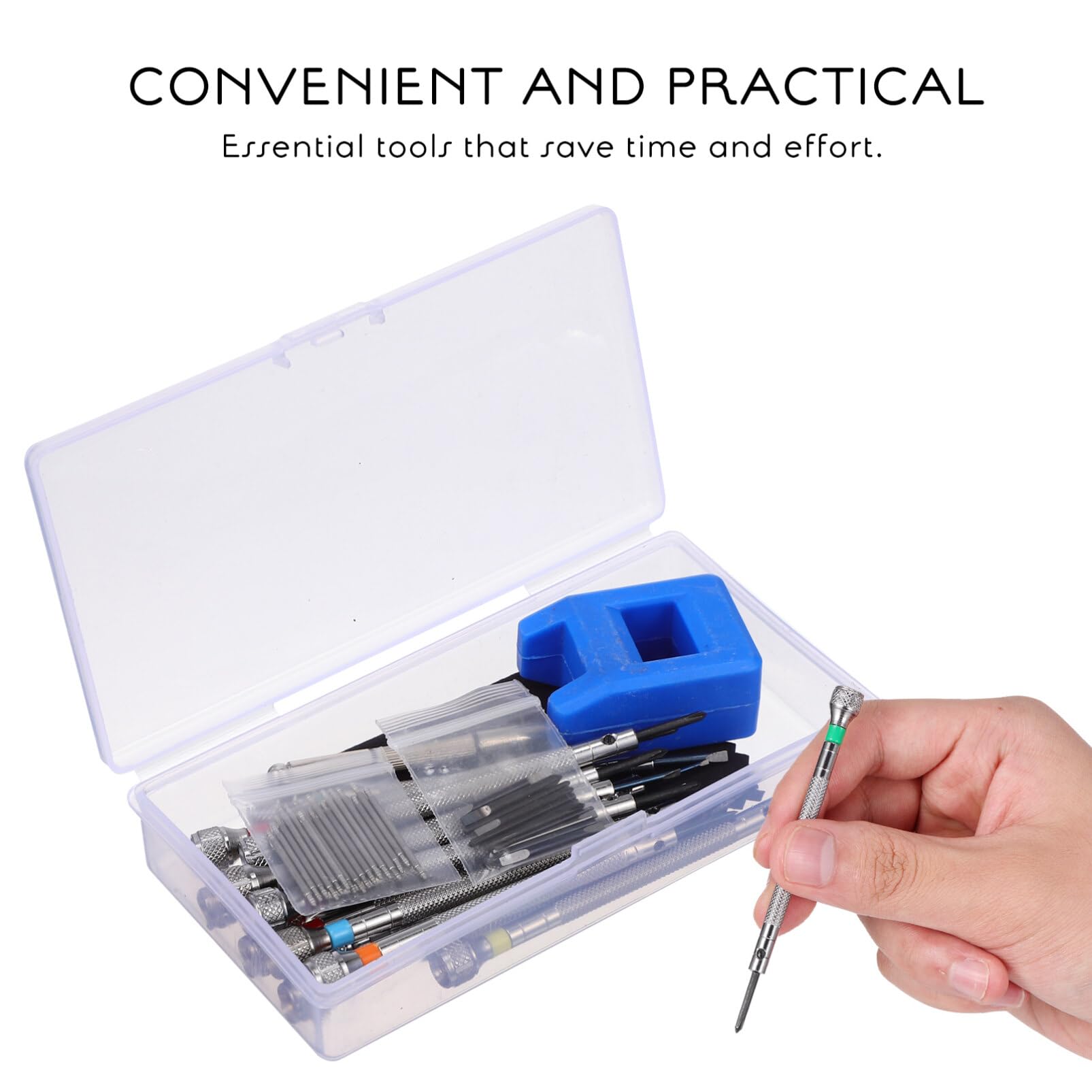 UKCOCO 13pcs Micro Precision Watch Screwdriver Set, with 13pcs Extra Replace Blades and 16pcs Steel Spring Bar Pins Repair Link Tool for Glasses Jewelry Electronics