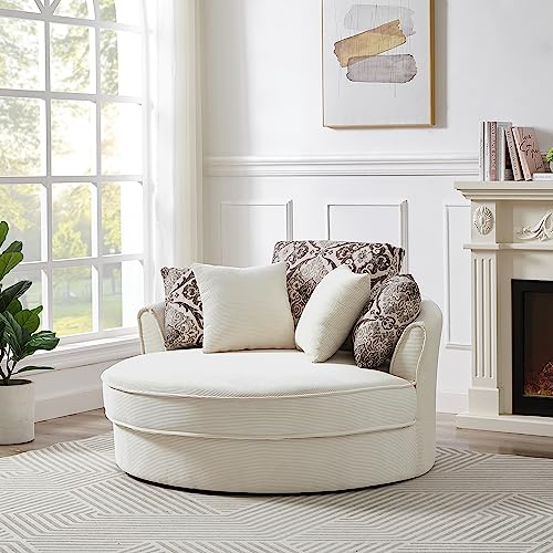 TARTOP Accent Barrel 5 Movable Pillow 360 Degree Swivel Round Sofa Chair for Living Room,Bedroom, Hotel,Beige