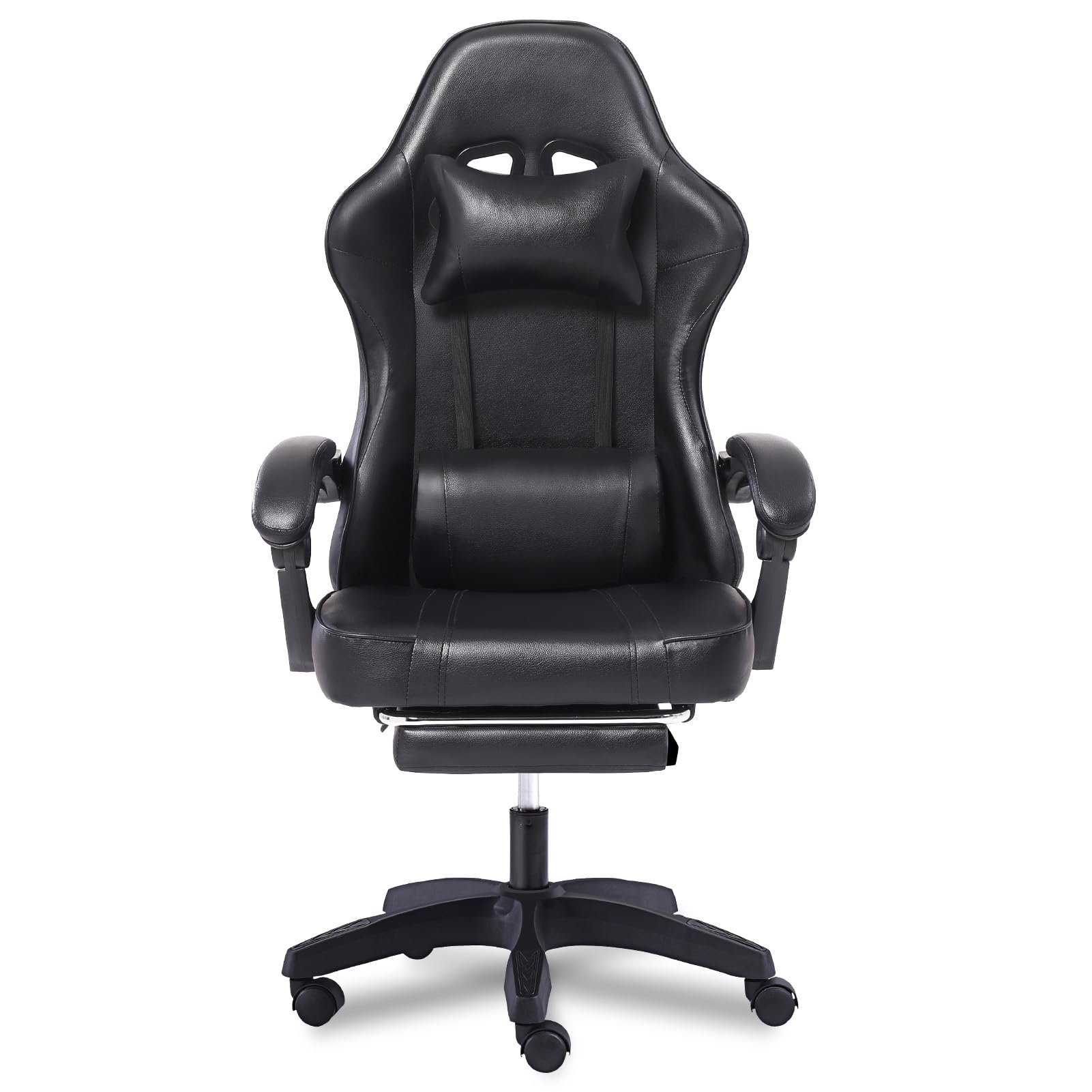 Ergonomic Office Chair, Home Office Desk Chairs with Wheels and Plastic Legs, High Back Computer Chair Rolling Chair with Adjustable Headrest (Black, Linkage Armrest)