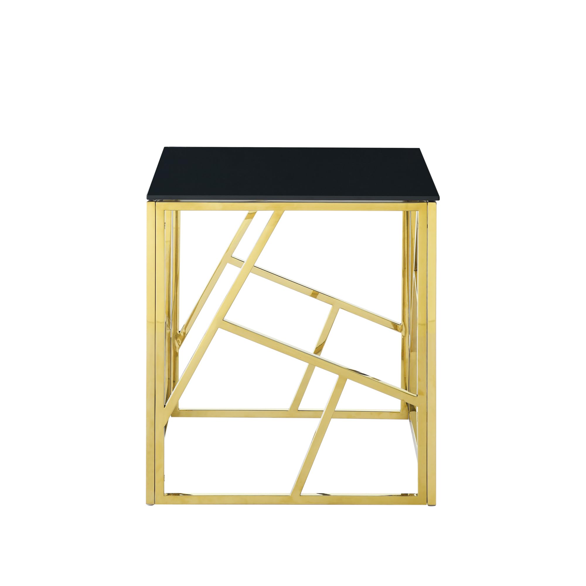 Goderfuu Modern Side Table Small End Table Black Glass Night Stand, Corner Table with Stainless Steel Base, Square End Table with Storage, Bedroom Side Table Living Room Sofa Table, Gold Side Table
