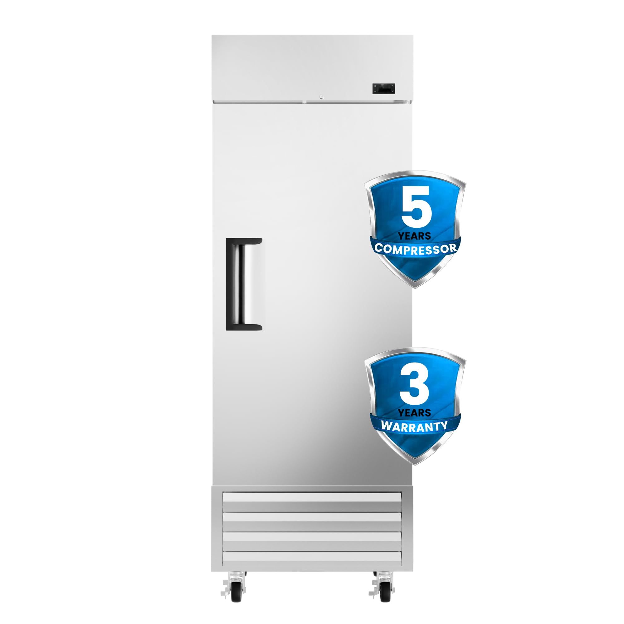 KICHKING 27"W Dynamic Cooling Commercial Freezer 23 Cu. Ft OmniSmart Temperature Control -10â~10â Self Closing Stainless Steel Reach-In Commercial Freezer Digital Thermostat LED Lighting 3 Shelves