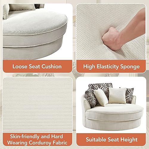 TARTOP Accent Barrel 5 Movable Pillow 360 Degree Swivel Round Sofa Chair for Living Room,Bedroom, Hotel,Beige