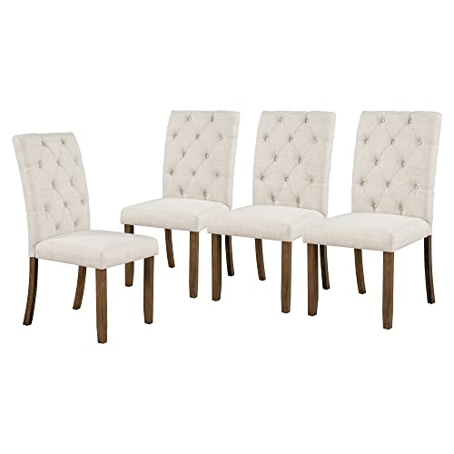 Goohome 6-Piece Farmhouse Kitchen Dining Set, Mid-Century Wood Rectangular Table, 4 Flannelette Upholstered Chairs and Bench Family Furniture, for Home, Apartment, Walnut
