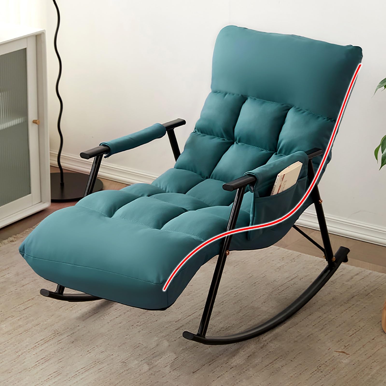 SFJATTA Fully Padded Patio Chair, Heavy Duty Adjustable Recliner, Rocker Chair Outdoor, Rocking Camping Chair, for Outside Reclining Chair with Cushion & 5 Positions Patio Chair (Color : Sea Blue)