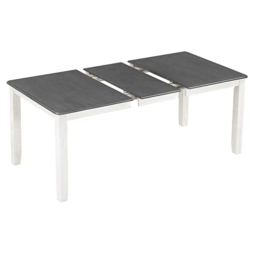 WOZNLA 7-Piece Wooden Extendable Dining Table Set - Retro Style Kitchen Table and 6 Upholstered Chairs - Expandable Design for Flexible Seating - Perfect for Dining Room Gatherings