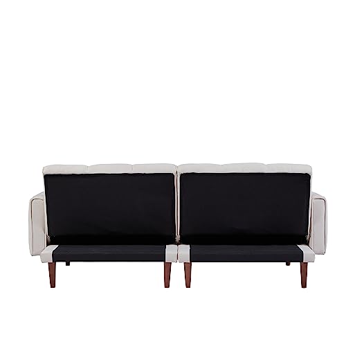 ERYE 3-in-1 Linen Upholstered Convertible Futon Sofabed Modern Oversized Functional Loveseat Sofa Convertible Sleeper Couch Bed with Split Reclining Backrest,2 Pillows and 8 Wood Legs for Living Room