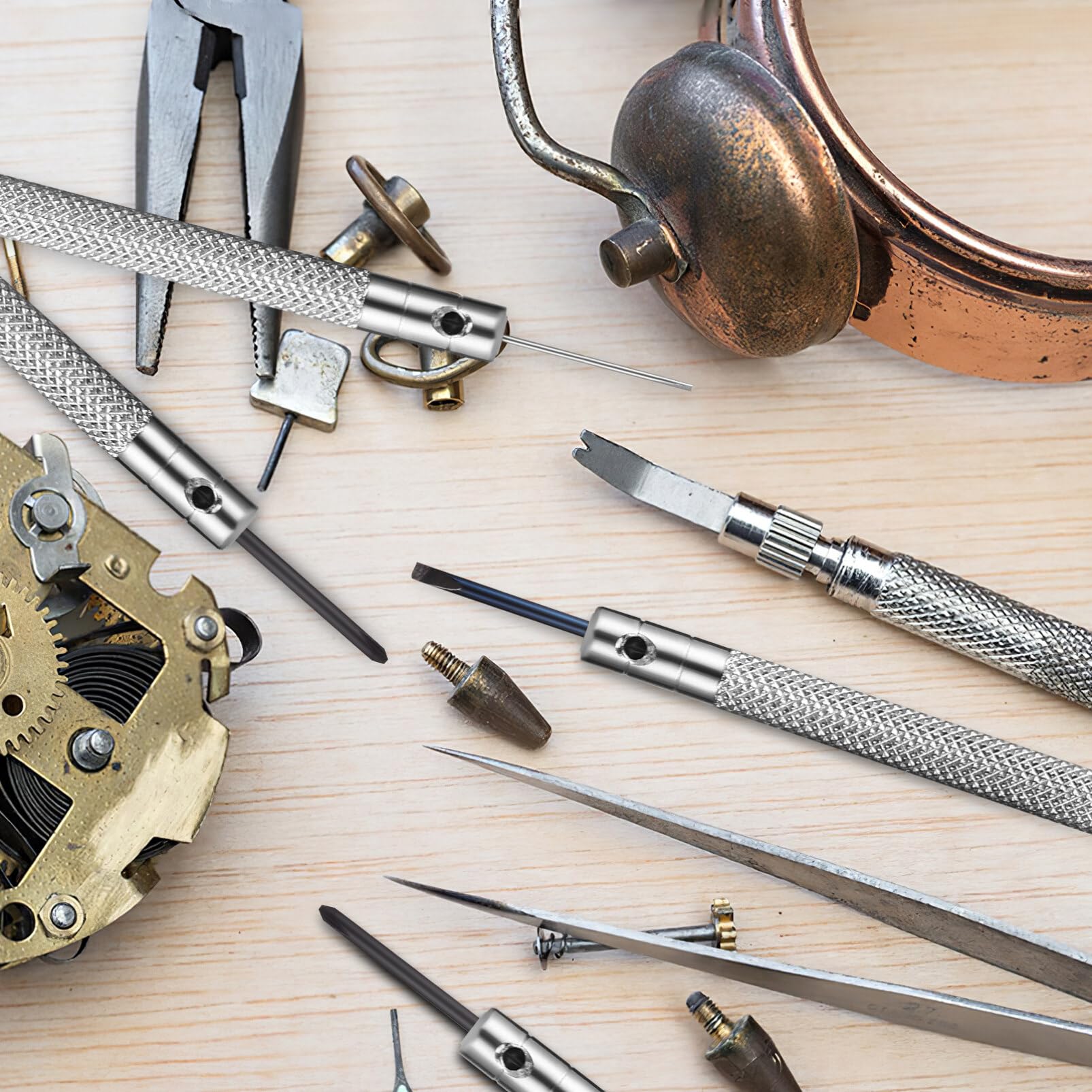 UKCOCO 13pcs Micro Precision Watch Screwdriver Set, with 13pcs Extra Replace Blades and 16pcs Steel Spring Bar Pins Repair Link Tool for Glasses Jewelry Electronics