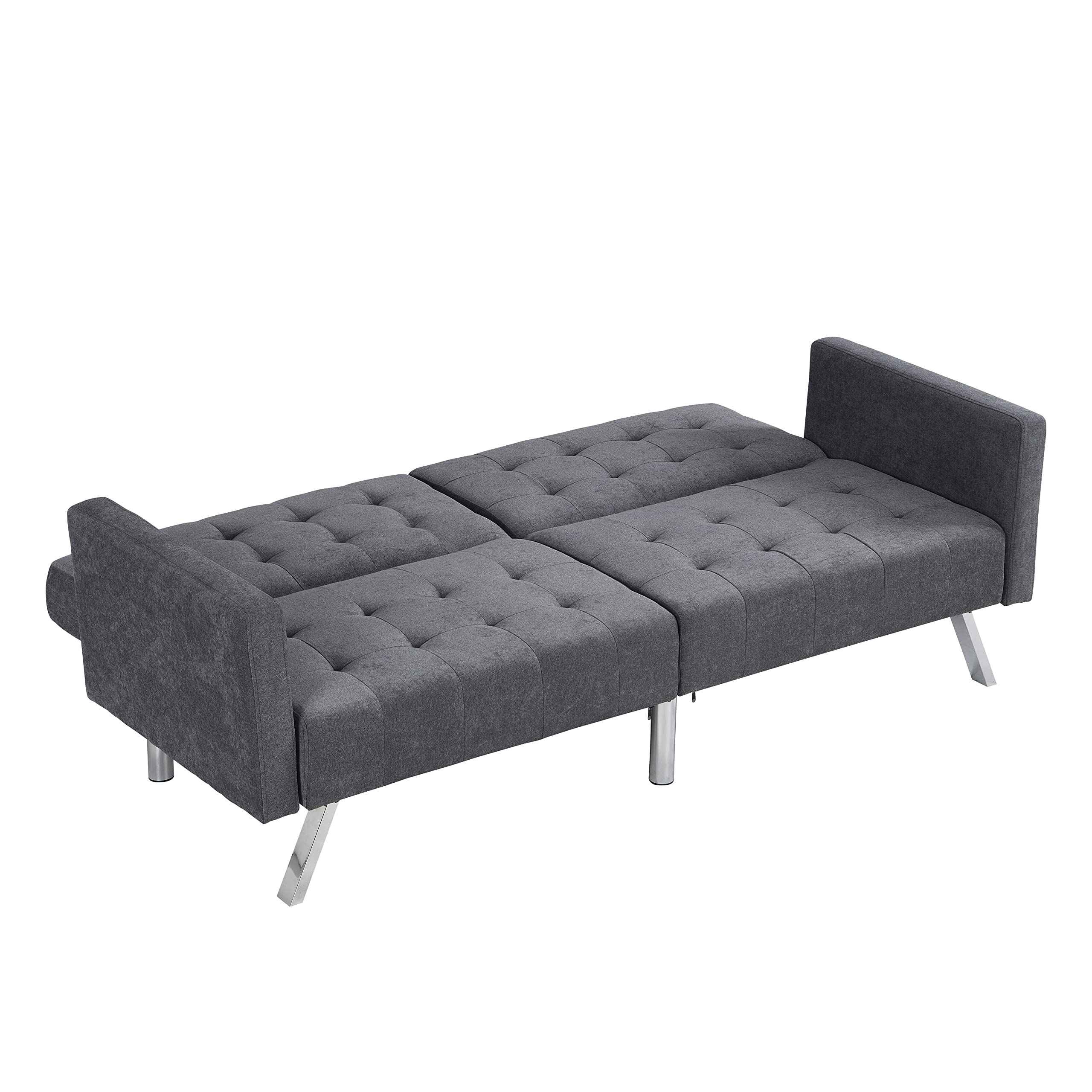 POCIYIHOME 2-Seater Convertible Lounge Bed, Couch Loveseat Sleeper Sofa with Adjustable Backrest, Recliner Futon Folding Daybed for Living Bedroom Apartment Reading Room, Linen, Dark Grey