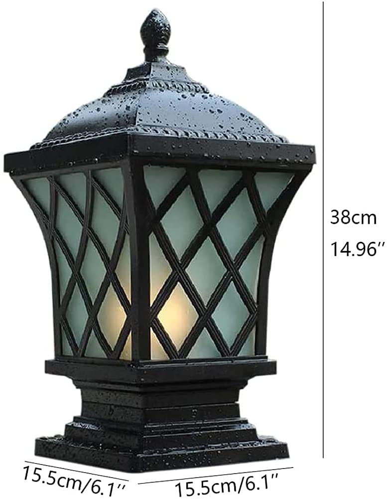 Mrdsre Short Post Light Bollard Outdoor Pedestal Lantern Square Patio Deck Column Light IP54 Waterproof Deck Fence Table Light Gate Bollard Pillar Light Fixtures