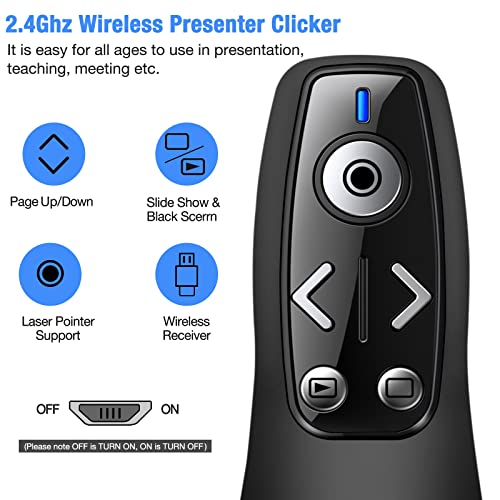 2-in-1 USB Type C Presentation Clicker Wireless Presenter Remote for PowerPoint, Powerpoint Clicker with Hyperlink & Volume Control PowerPoint Slide Advancer for Mac, Computer, Laptop